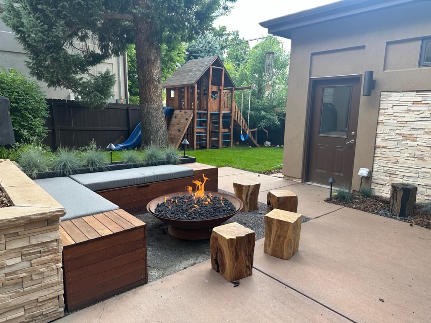 Backyard Patio Fire Pit & Landscaping - Washington Park - Landscape ...